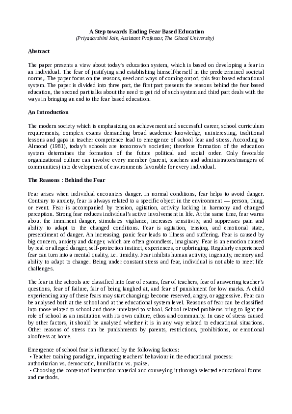 (PDF) A Step towards Ending Fear Based Education