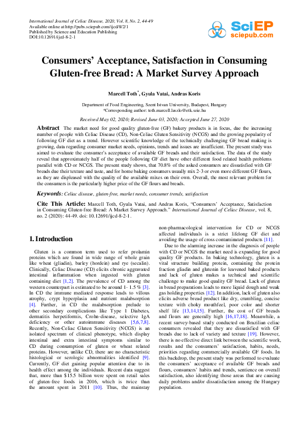 (PDF) Consumers' Acceptance, Satisfaction in Consuming Gluten-free ...