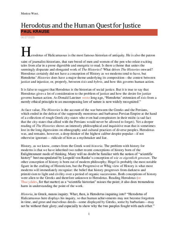 (PDF) Herodotus and the Human Quest for Justice
