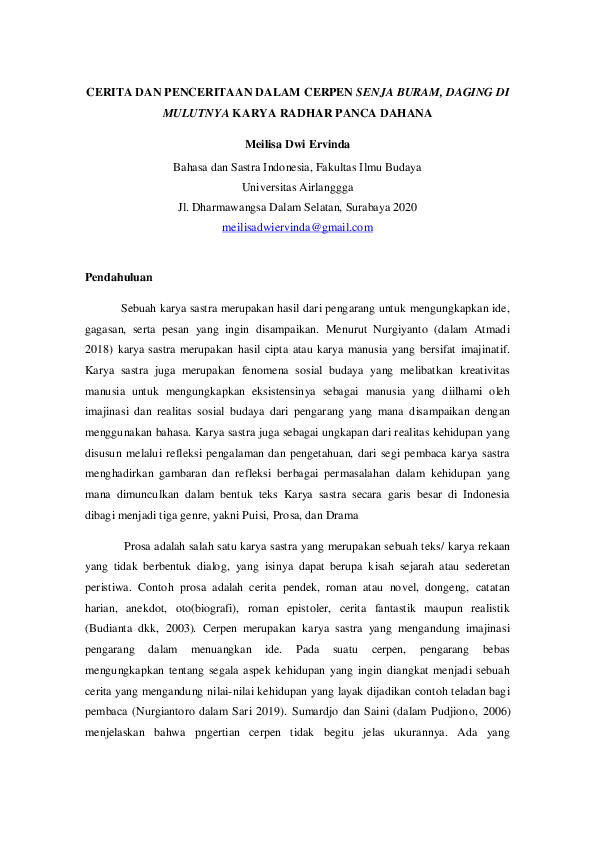 (PDF) CERITA DAN PENCERITAAN DALAM CERPEN SENJA BURAM, DAGING DI ...