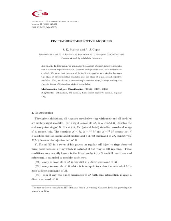 (PDF) FINITE-DIRECT-INJECTIVE MODULES