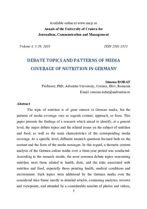 (PDF) Debate Topics and Patterns of Media Coverage of Nutrition in Germany