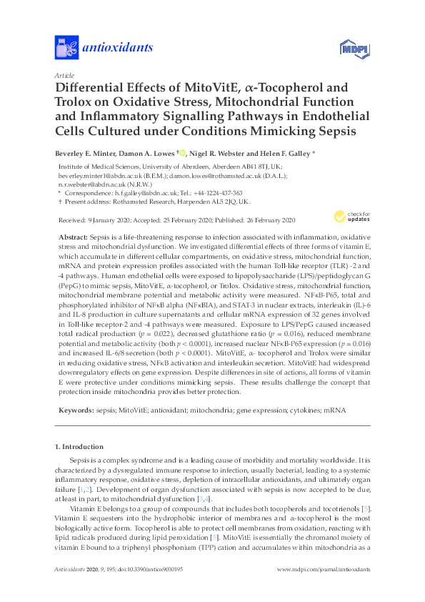 (PDF) Differential Effects of MitoVitE, α-Tocopherol and Trolox on ...