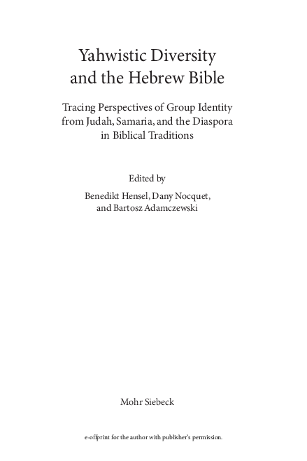 (PDF) Hensel, B., 2020, Yahwistic Diversity and the Hebrew Bible: State ...