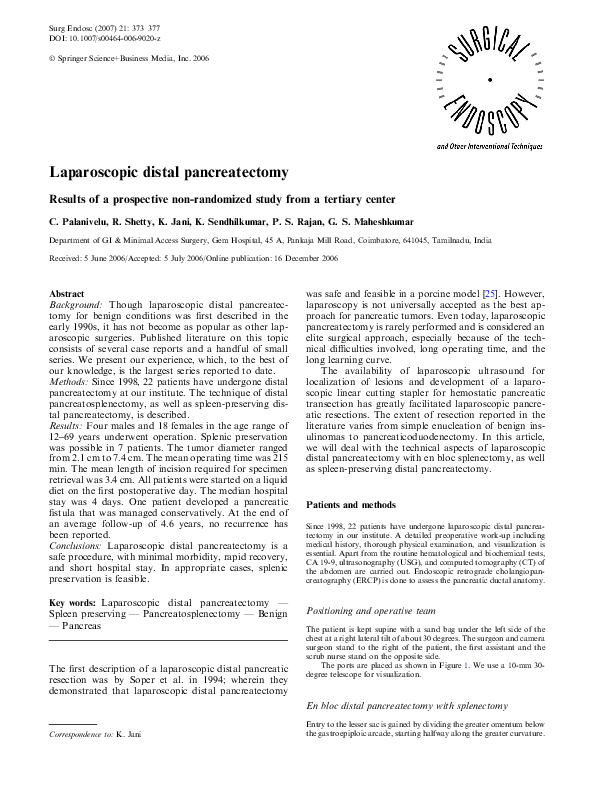 (PDF) Laparoscopic distal pancreatectomy