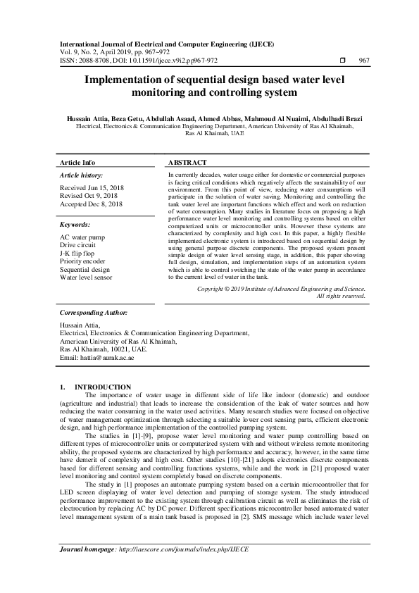 Pdf Implementation Of Sequential Design Based Water Level Monitoring And Controlling System