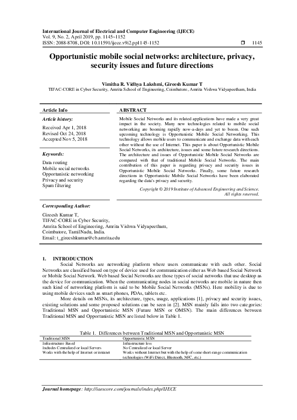 Pdf Opportunistic Mobile Social Networks Architecture Privacy Security Issues And Future