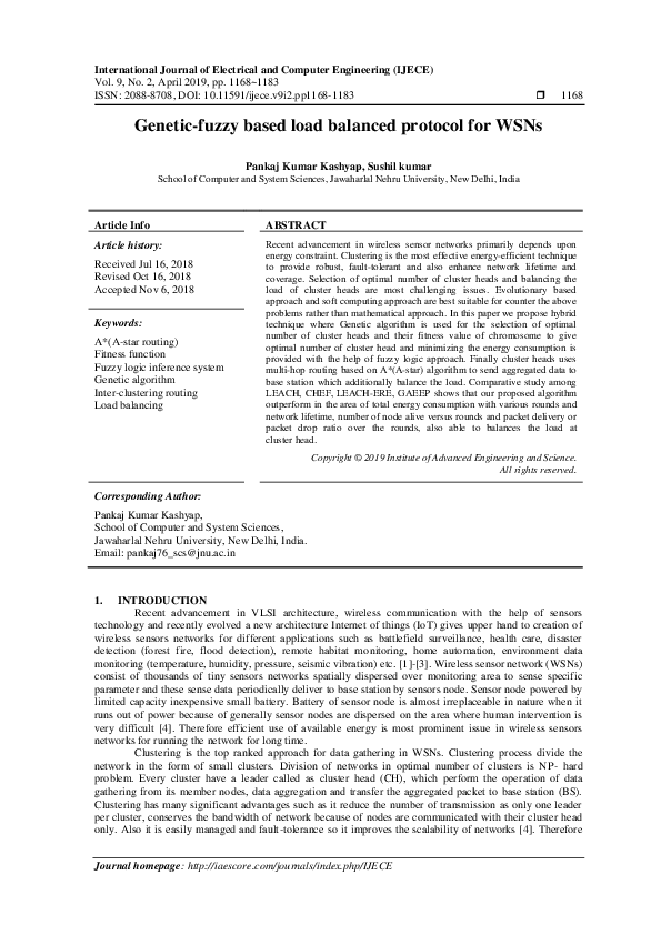 (PDF) Genetic-fuzzy based load balanced protocol for WSNs (PDF) Genetic-fuzzy based load balanced protocol for WSNs
