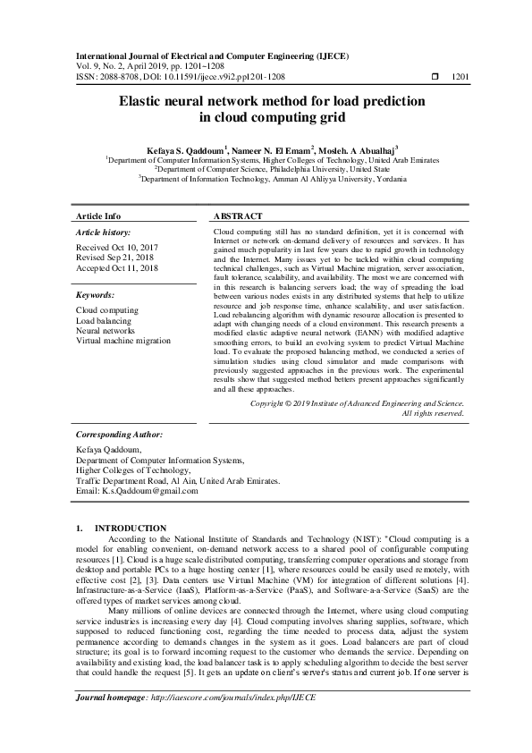 Pdf Elastic Neural Network Method For Load Prediction In Cloud Computing Grid