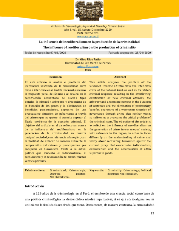 (PDF) La influencia del neoliberalismo en la producción de la criminalidad