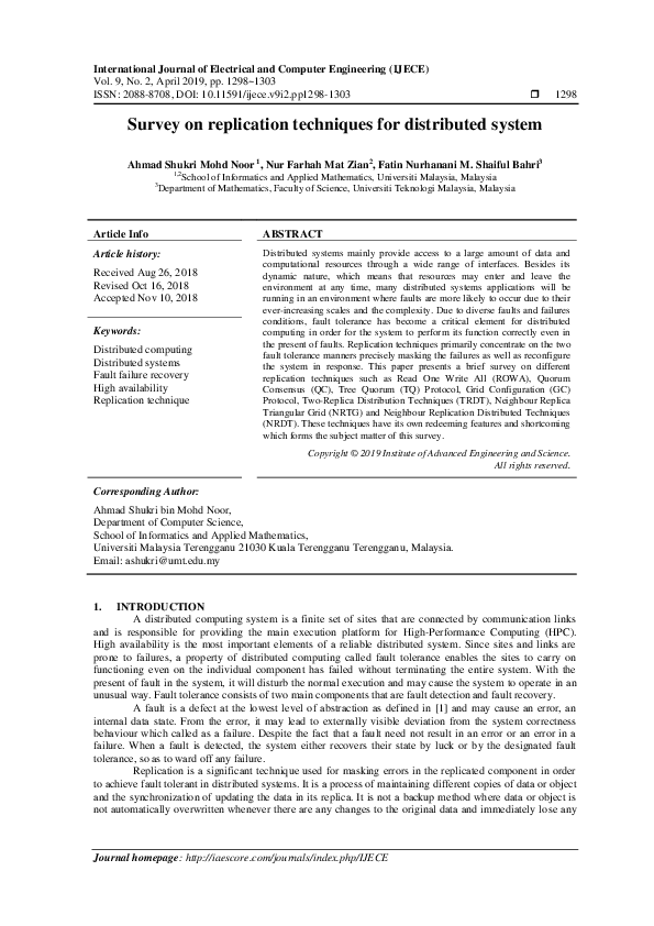 (PDF) Replication Techniques for Fault Tolerance
