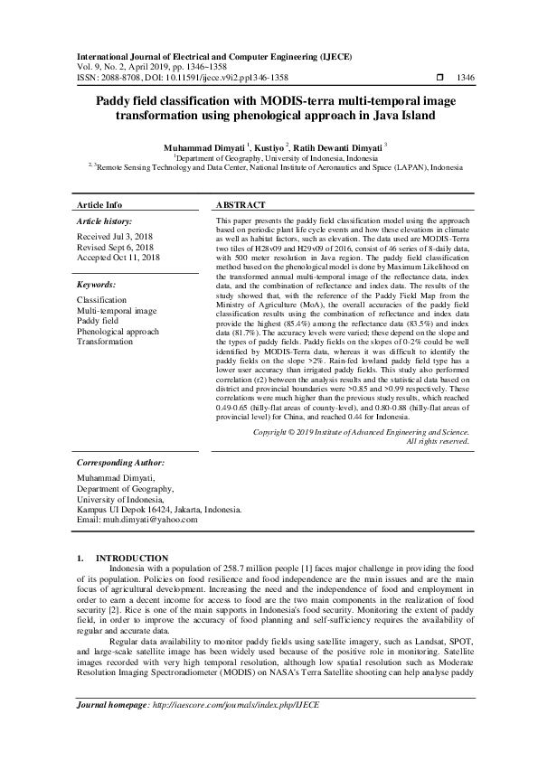 (PDF) Paddy field classification with MODIS-terra multi-temporal image transformation using ...