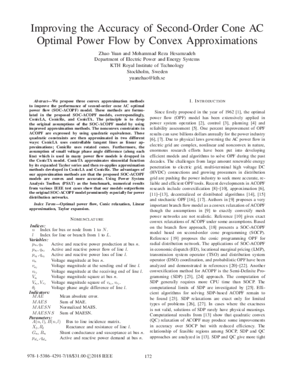 (PDF) Improving the Accuracy of Second-Order Cone AC Optimal Power Flow by Convex Approximations