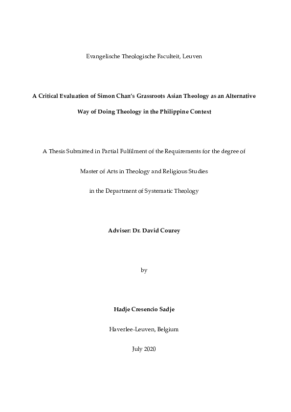 (PDF) A Critical Evaluation of Simon Chan's Grassroots Asian Theology ...