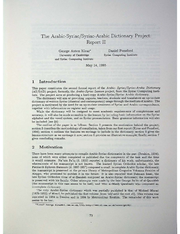 (PDF) The Arabic-Syriac/Syriac-Arabic Dictionary Project: Report II