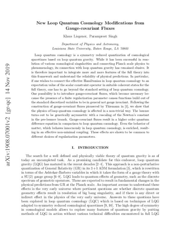 (PDF) New Loop Quantum Cosmology Modifications from Gauge-covariant Fluxes