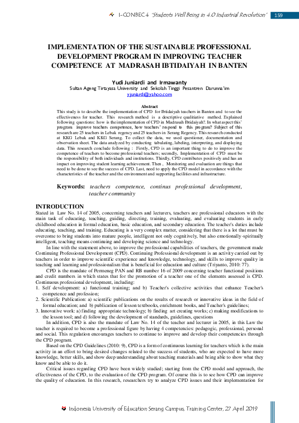(PDF) IMPLEMENTATION OF THE SUSTAINABLE PROFESSIONAL DEVELOPMENT PROGRAM IN IMPROVING TEACHER ...