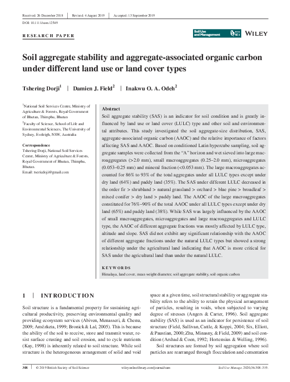 (PDF) Soil aggregate stability and aggregate-associated organic carbon under different land use ...