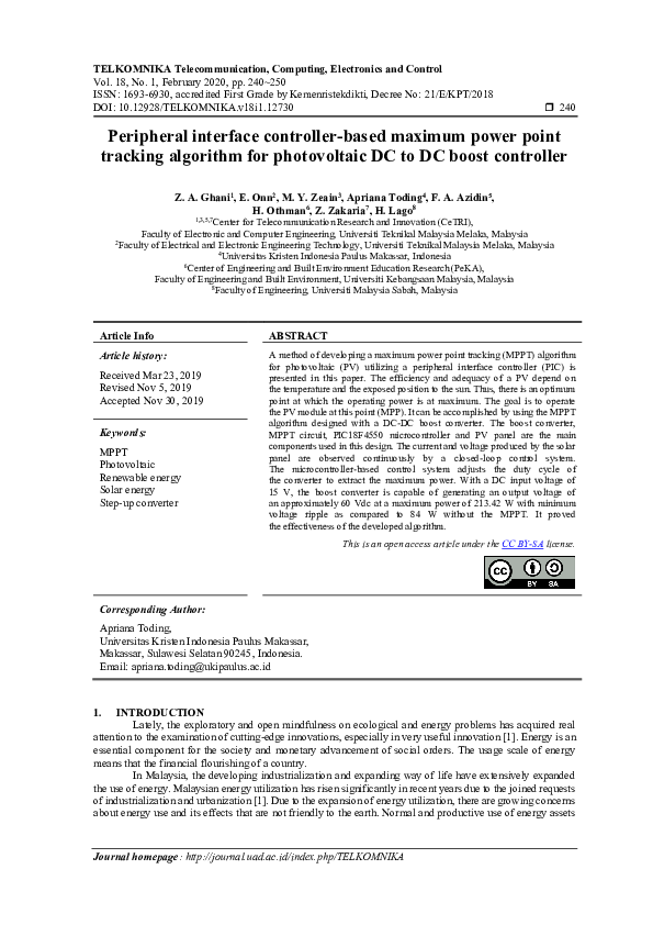 Pdf Peripheral Interface Controller Based Maximum Power Point Tracking Algorithm For