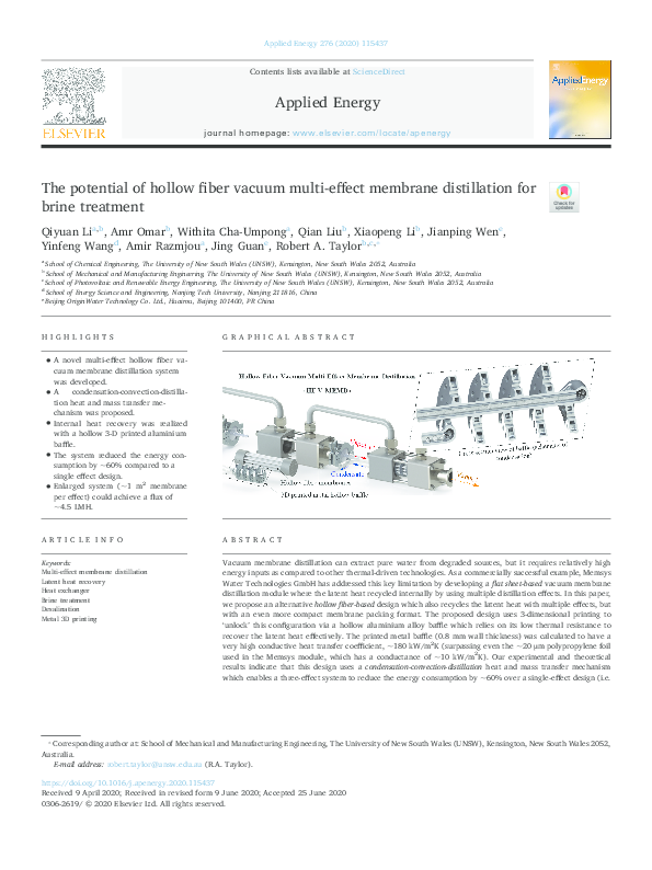 (PDF) The potential of hollow fiber vacuum multi-effect membrane ...