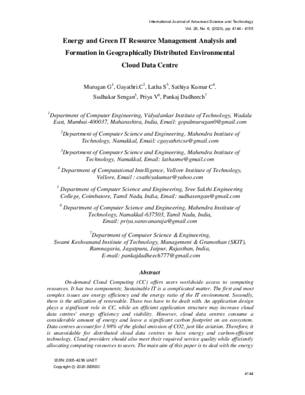 (PDF) Energy and Green IT Resource Management Analysis and Formation in Geographically ...