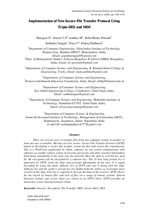 (PDF) Implementation of New Secure File Transfer Protocol Using Triple-DES and MD5