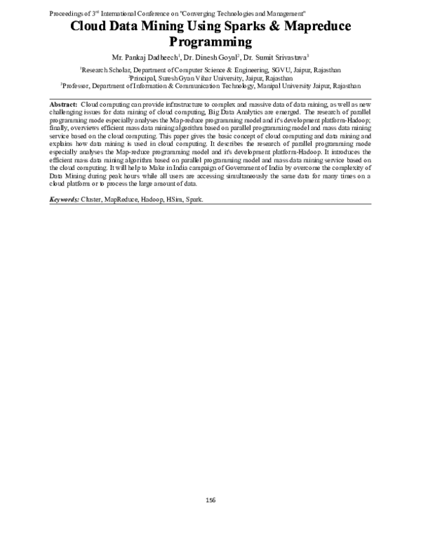 (DOC) Cloud Data Mining Using Sparks & Mapreduce Programming