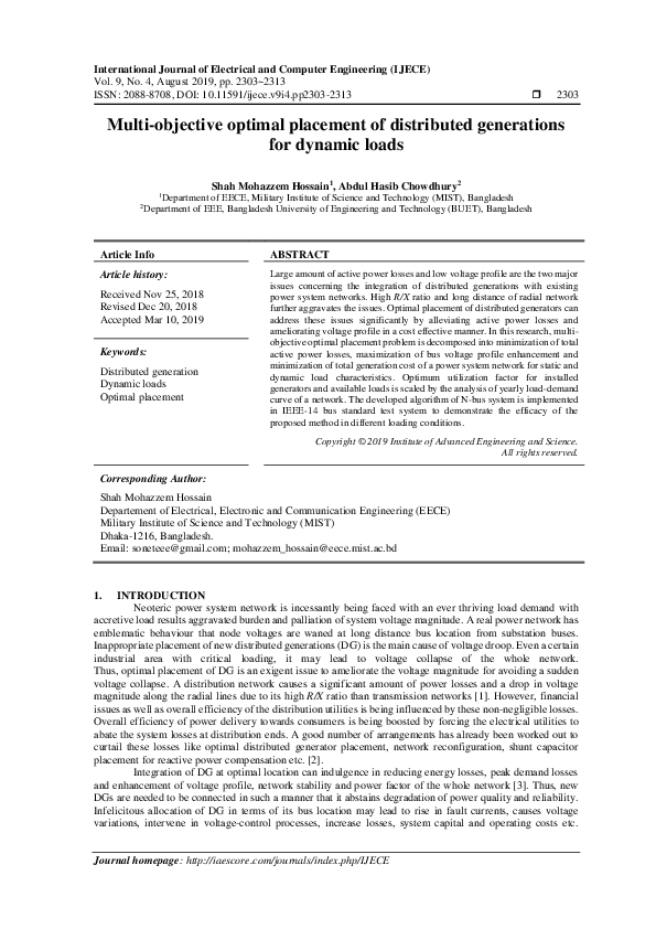(PDF) Multi-objective optimal placement of distributed generations for dynamic loads