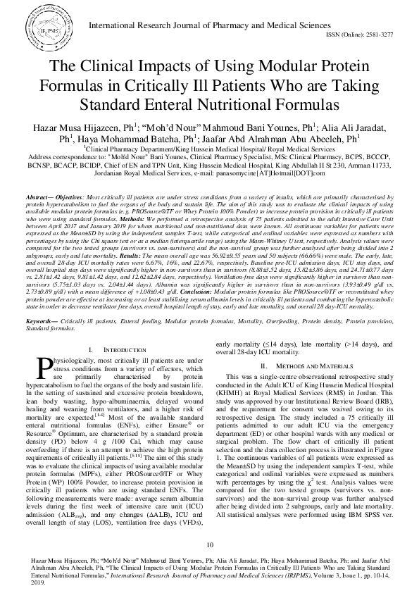 (PDF) The Clinical Impacts of Using Modular Protein Formulas in ...
