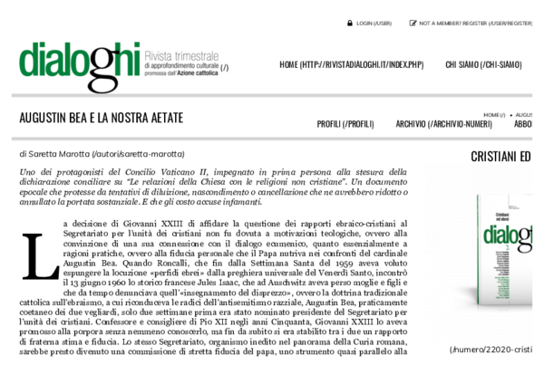 (PDF) Augustin Bea e la Nostra Aetate, in «Dialoghi» 2020