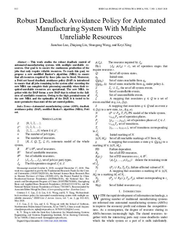 (PDF) Robust Deadlock Avoidance Policy for Automated Manufacturing ...