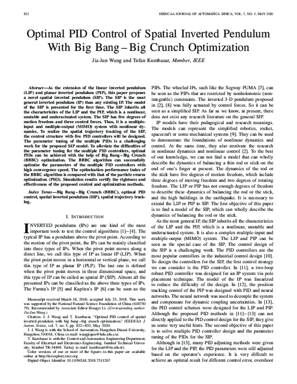 (PDF) Optimal PID Control of Spatial Inverted Pendulum With Big Bang – Big Crunch Optimization