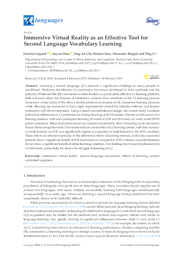 (PDF) Immersive Virtual Reality as an Effective Tool for Second ...