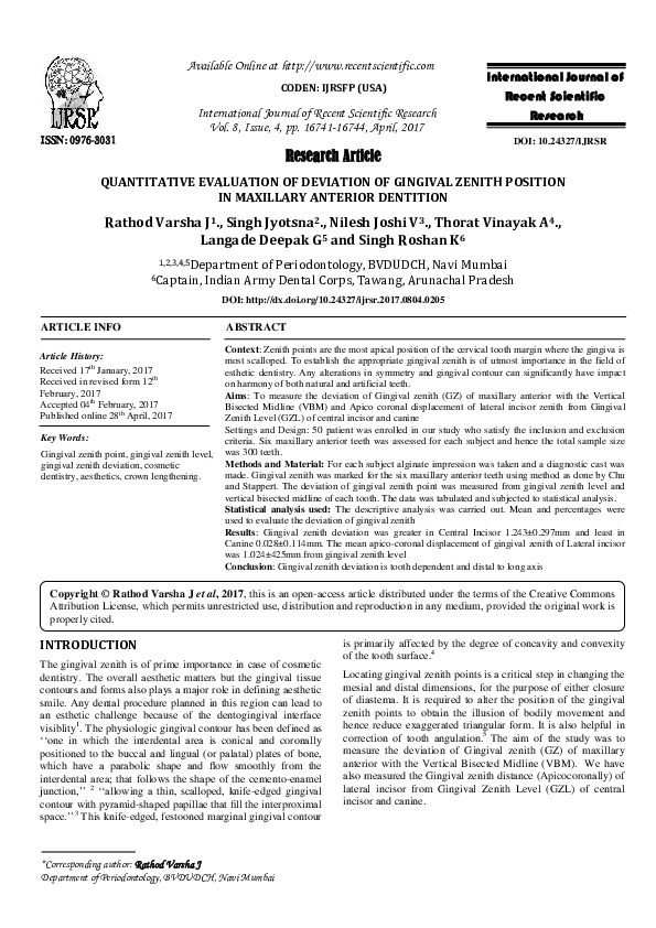 (PDF) QUANTITATIVE EVALUATION OF DEVIATION OF GINGIVAL ZENITH POSITION ...