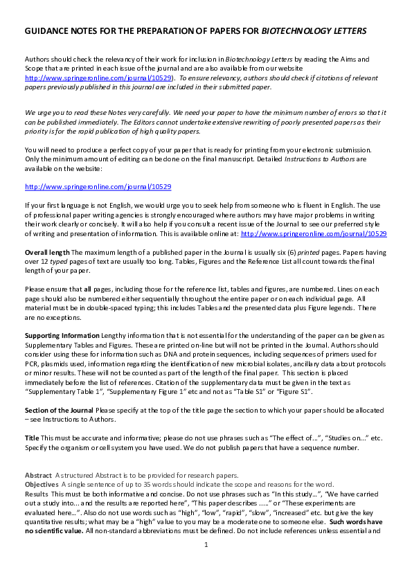(PDF) GUIDANCE NOTES FOR THE PREPARATION OF PAPERS FOR BIOTECHNOLOGY ...