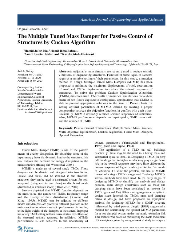 (PDF) The Multiple Tuned Mass Damper for Passive Control of Structures by Cuckoo Algorithm