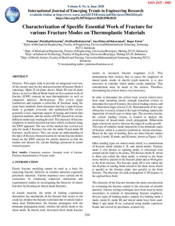 (PDF) Characterization of Specific Essential Work of Fracture for ...