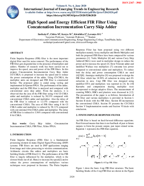 Pdf High Speed And Energy Efficient Fir Filter Using Concatenation