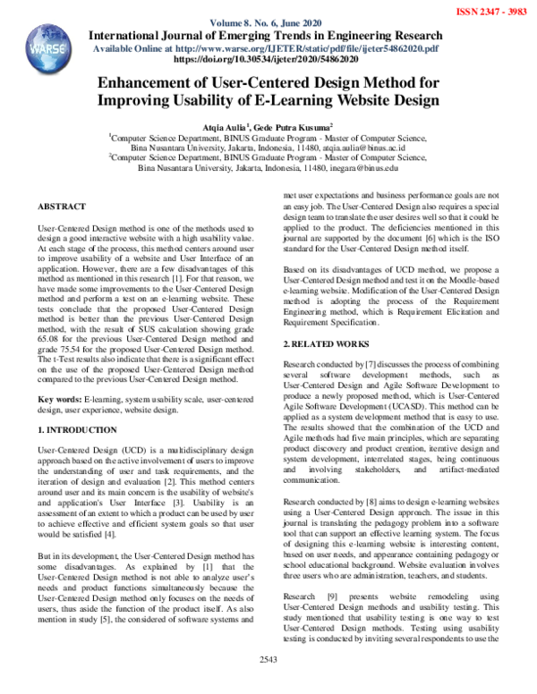 Pdf Enhancement Of User Centered Design Method For Improving Usability Of E Learning Website