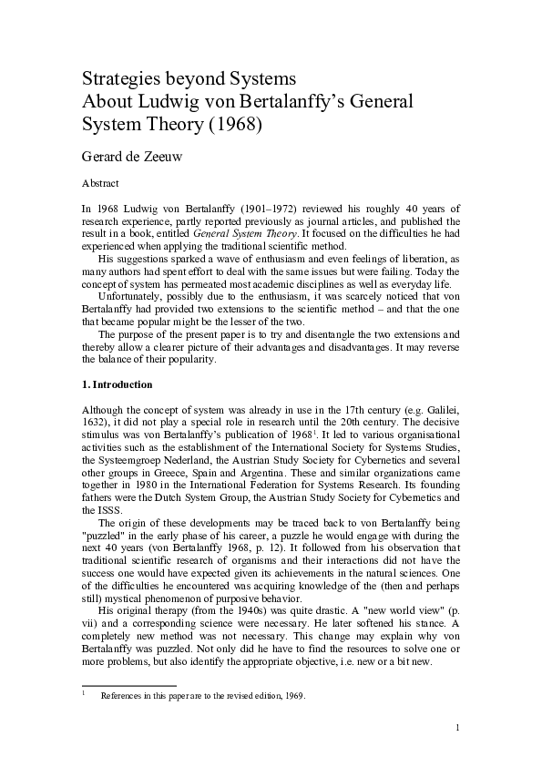 (DOC) Strategies beyond Systems About Ludwig von Bertalanffy's General ...