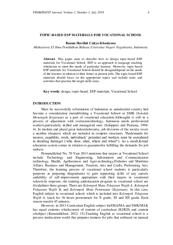 (PDF) TOPIC-BASED ESP MATERIALS FOR VOCATIONAL SCHOOL
