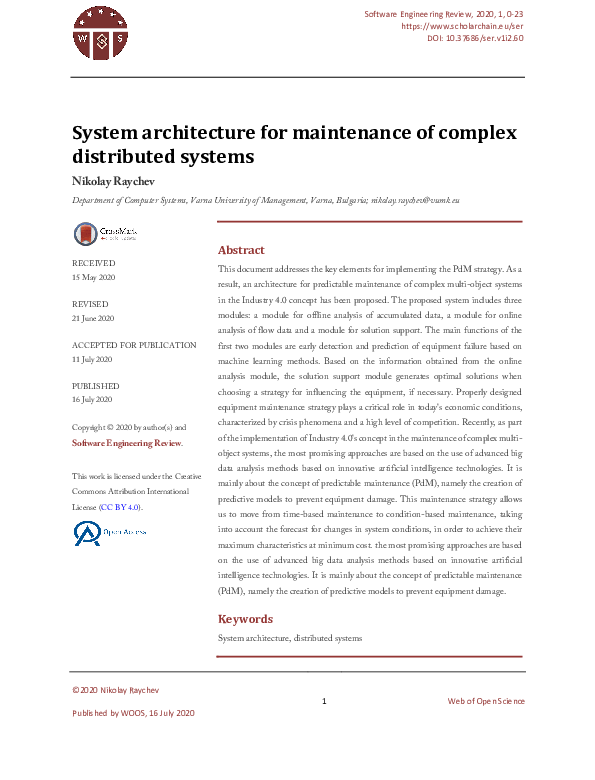 Pdf System Architecture For Maintenance Of Complex Distributed Systems