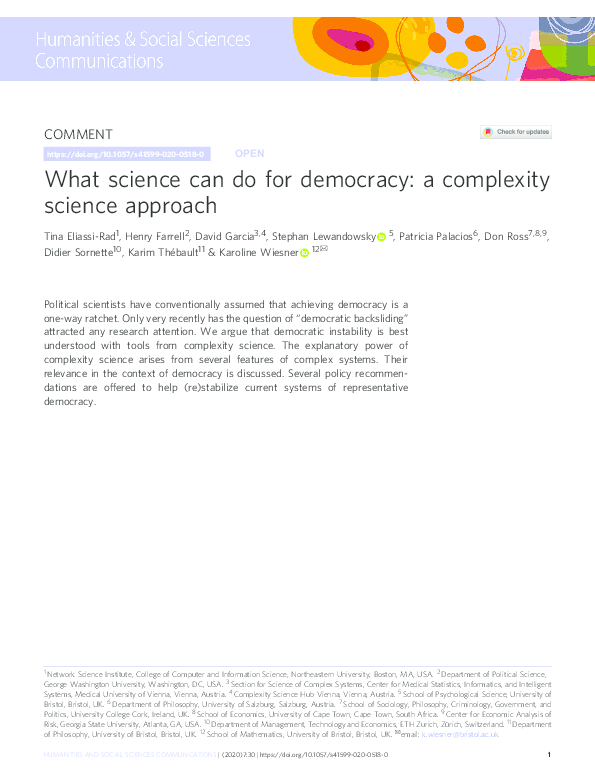 (PDF) What science can do for democracy: a complexity science approach