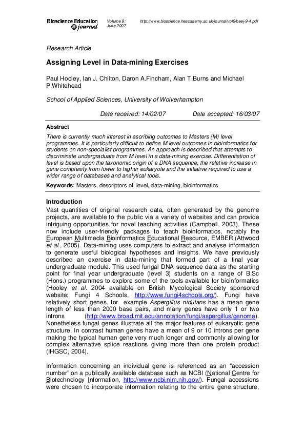 (PDF) Assigning Level in Data-mining Exercises