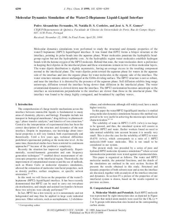 (PDF) Molecular Dynamics Simulation of the Water/2-Heptanone Liquid ...