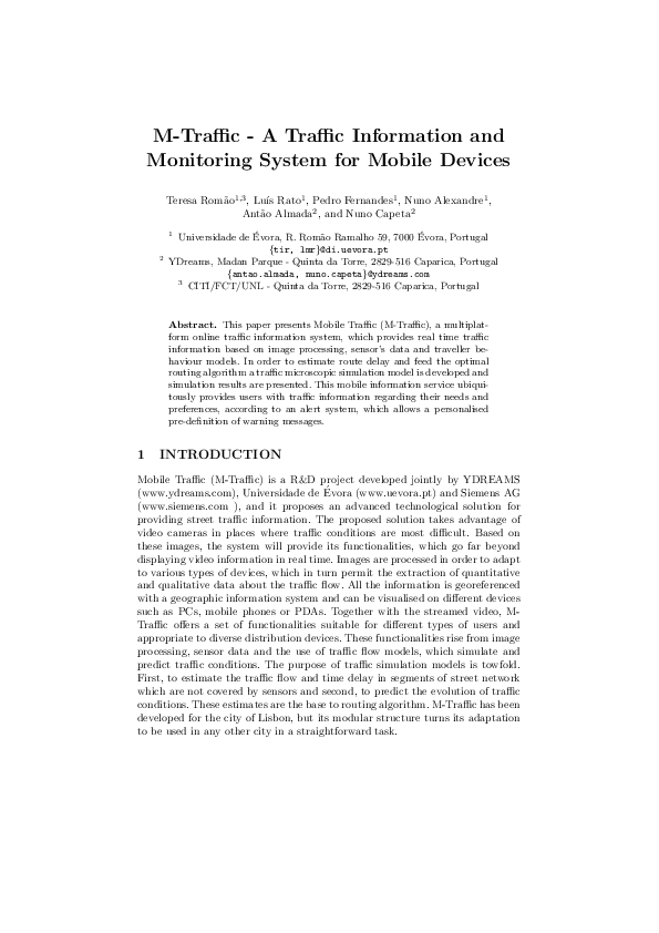 (PDF) M-Traffic - A Traffic Information and Monitoring System for ...