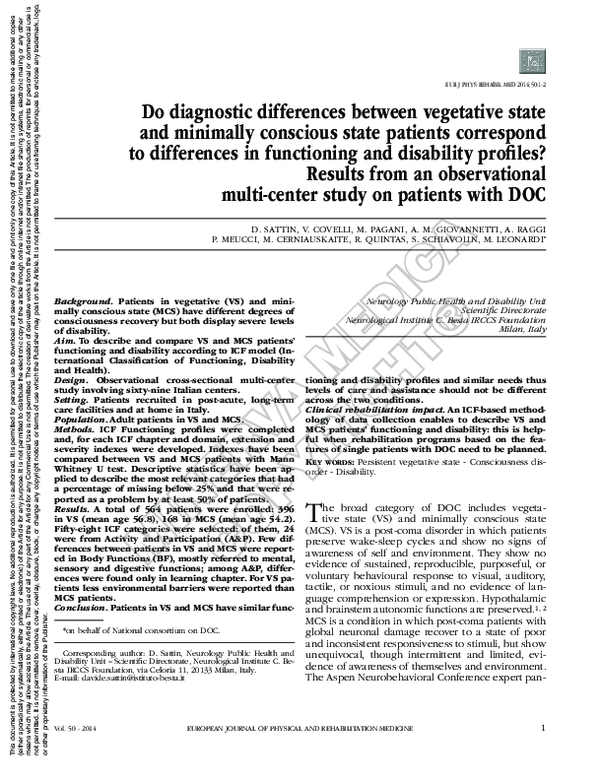 (PDF) Do diagnostic differences between vegetative state and minimally ...