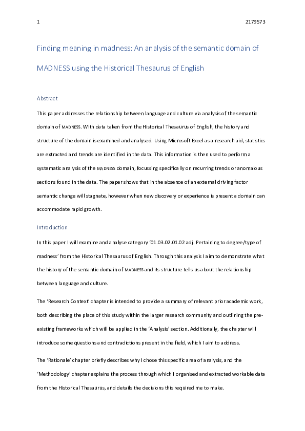 (PDF) Finding meaning in madness: An analysis of the semantic domain of ...