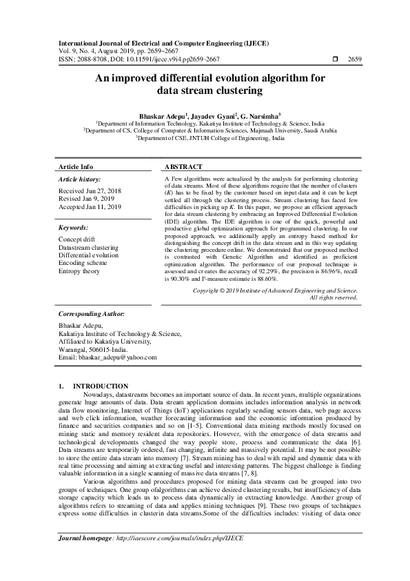 Pdf An Improved Differential Evolution Algorithm For Data Stream