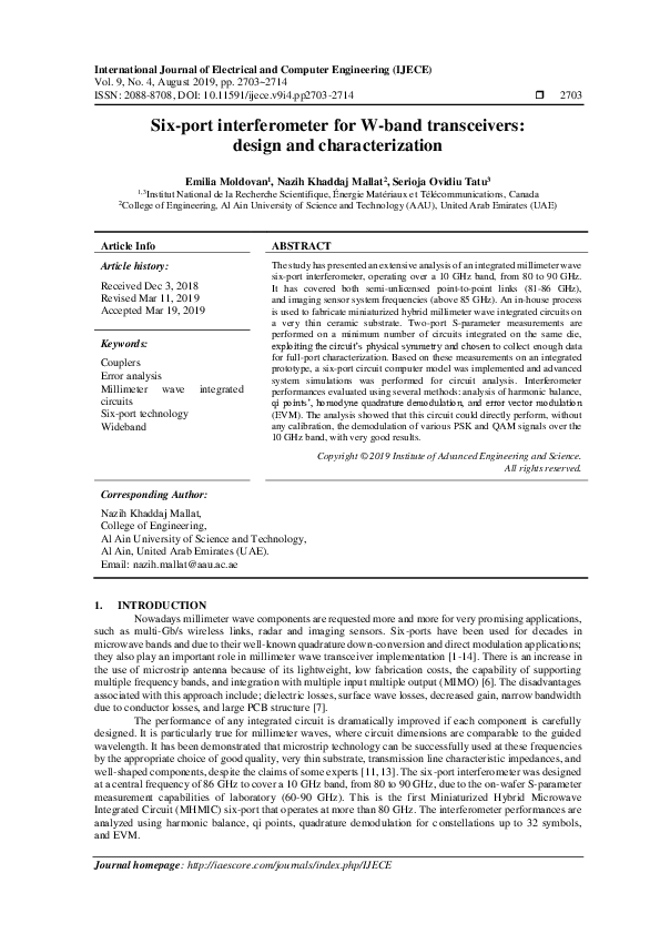 (PDF) Six-port interferometer for W-band transceivers: design and ...